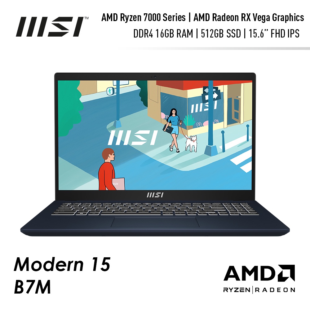 MSI Modern 15 B7M - AMD Ryzen 7000 16GB DDR4 AMD RX Vega 512GB 15.6 ...