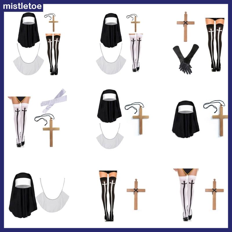 MIS 2 3 4Pcs Nun Costume Set Halloween Nun Accessories Kit Women Girls ...