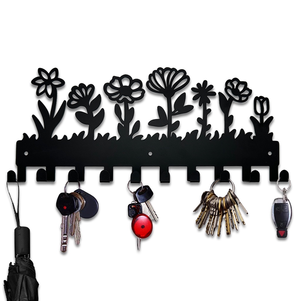 Flower Design Key Holder Metal Wall Mounted Rack Hook Wall Hanging ...