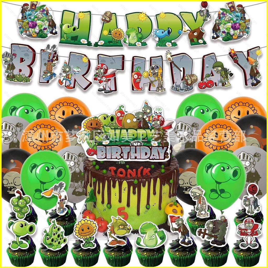 YYDS Plants vs Zombies theme kids birthday party decorations banner cake topper balloons set ...