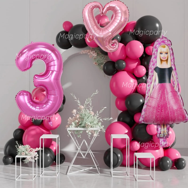 Barbie Doll Balloons Pink Heart Foil Balloons Garland Arch Kit 1-9 ...