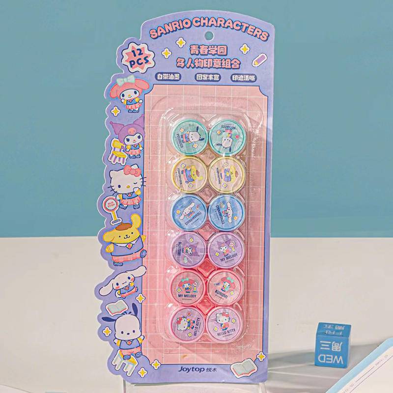 12Pcs/Set Anime Sanrio Round Stamp Cute Reward Toy Photo Album Decor ...