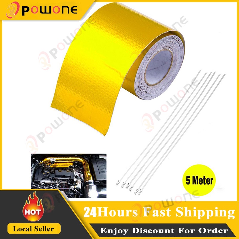Gold Thermal Tape Air Intake Heat Insulation Shield Wrap Reflective ...