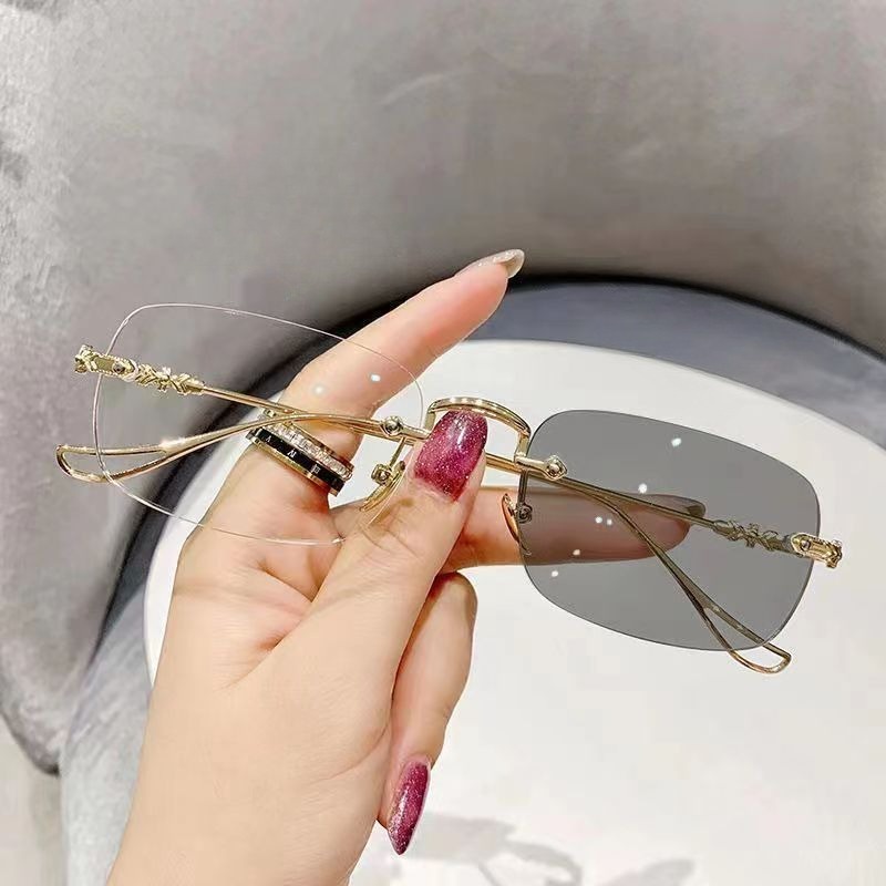 Photochromic Anti Radiation Glasses for Women Men Rimless Eyeglass ...