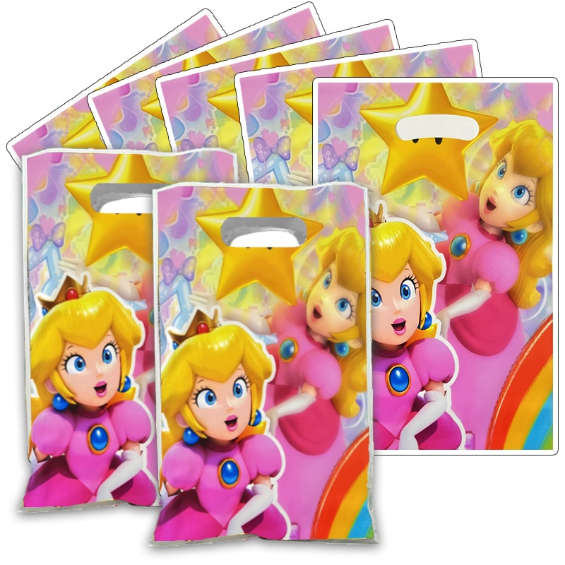 10pcs Princess Peach Gift Bag Girl Birthday Party Supplies Pink Super ...