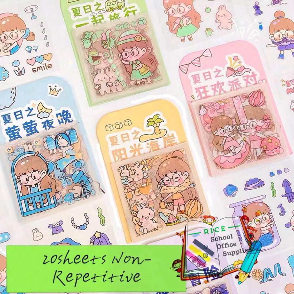 Rice 20Sheet non-repetitive Cute Girl Sticker Poetry Stationery ...