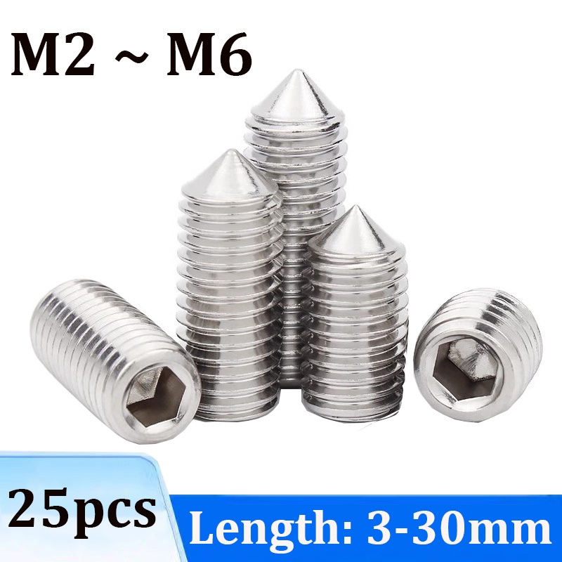 25pcs Hex hexagon socket set screw cone point grub screw M2 M3 M4 M5 M6 ...