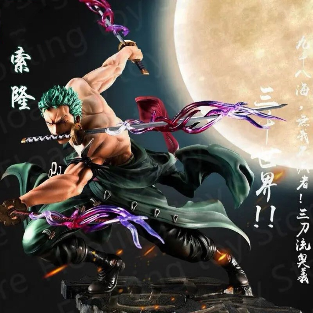 23*25CM Roronoa zoro Model Anime One Piece Figures Threeknife Fighting ...