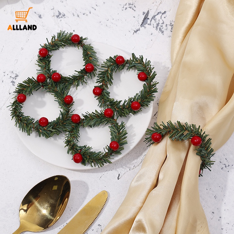 1 Pc Mini Christmas Berry Pine Needle Wreath Napkin Ring/ Simulation ...
