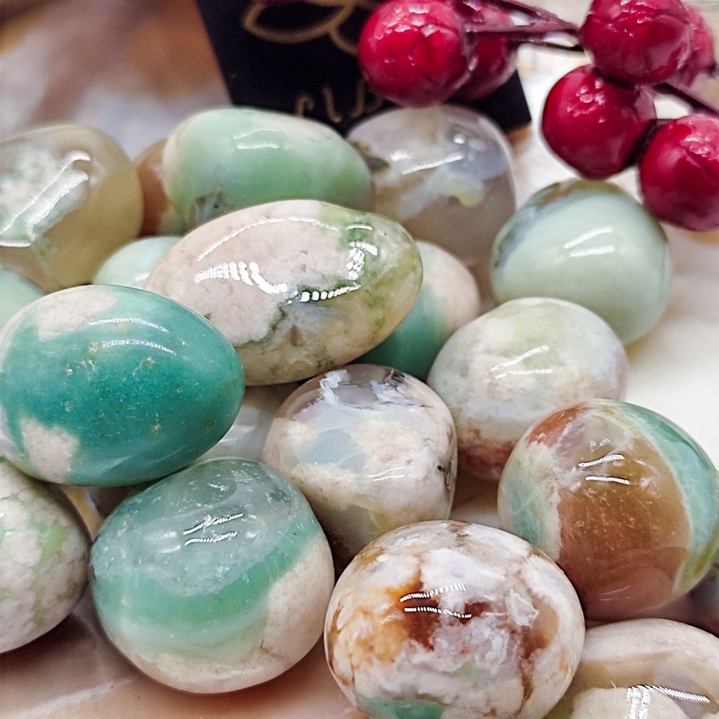 Green Sakura Agate (Nurturing Stone) Green Flower Agate Tumbled Tumbled ...