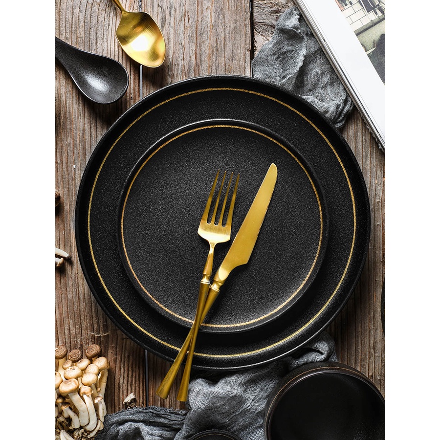 Kitchen Plus Stoneware Plate Dinnerware Set with Gold Rims KP484 ...