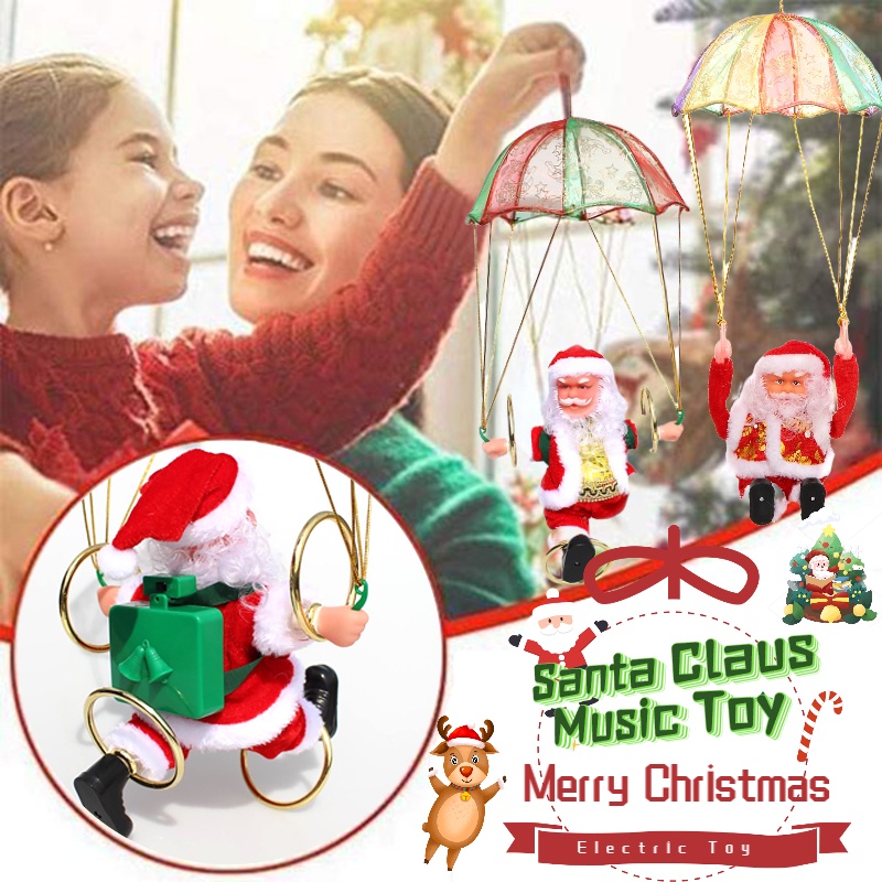 Christmas Electric Toy Santa Claus Music Tumbling Parachute Toy Wall ...