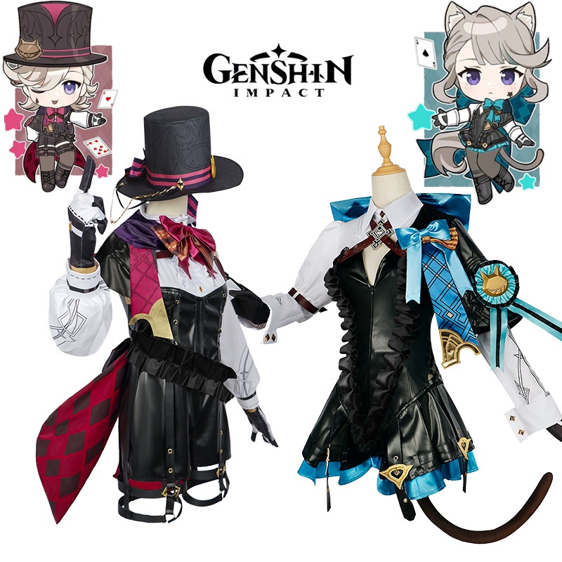 Genshin Impact Lynette Cosplay Costume Fontaine Lyney Leather Uniform ...