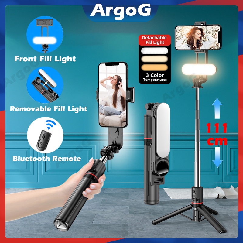 ArgoG Tripod for Phone Selfie Stick with Remote and Beauty Fill Light ...