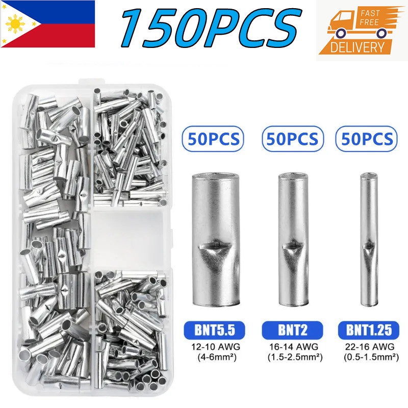 150PCS Bare Copper Ferrule Crimp Terminals Wire Splice Butt Connectors ...