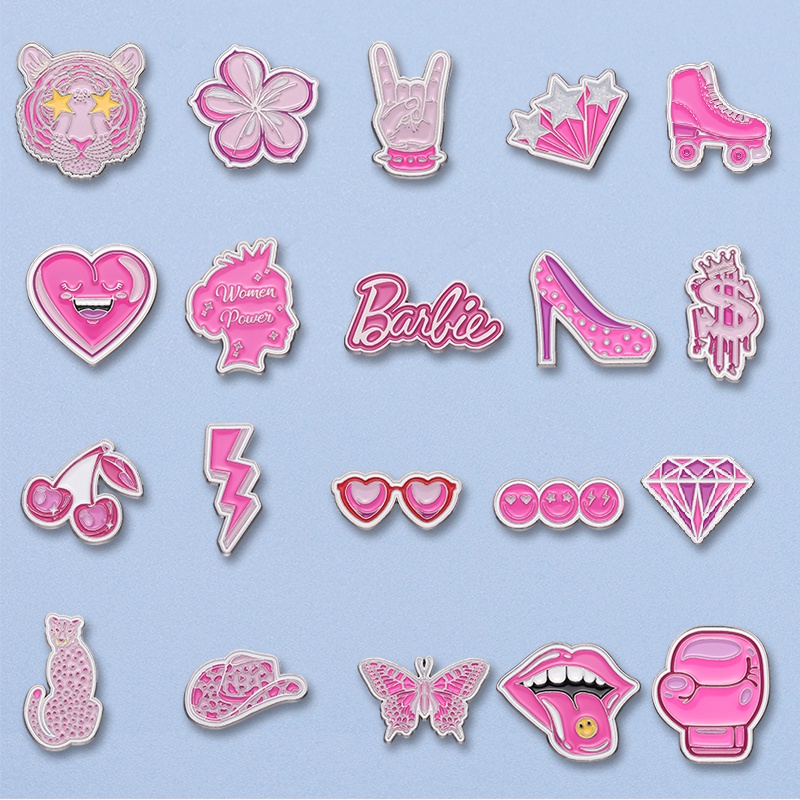 Pink Barbie Peripherals Enamel Pin Y2K Cute Anime Crystal Shoe Cherry ...