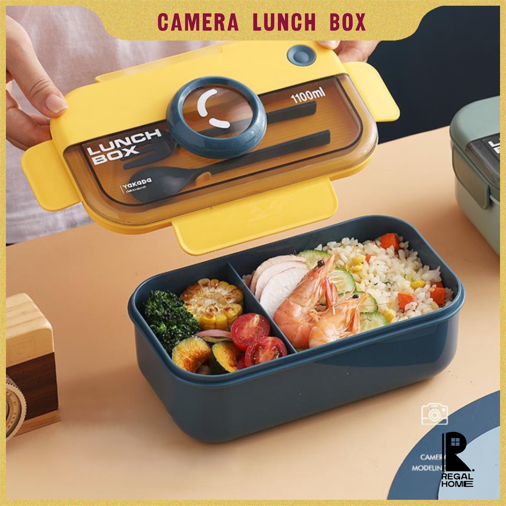Camera Design Lunch Box Aesthetic Cute Bento Box With Cutlery Camera ...