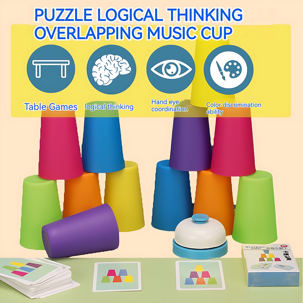 Children Stacking Cups Game With Card Double Battle Montessori Toys ...