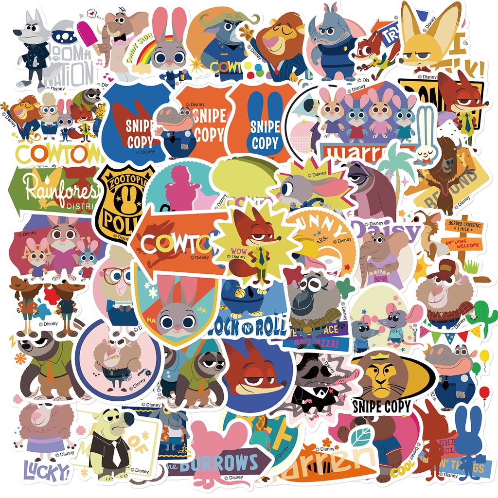 (Authorized) 50 pcs Zootopia Disney Cartoon Waterproof PVC Stickers ...