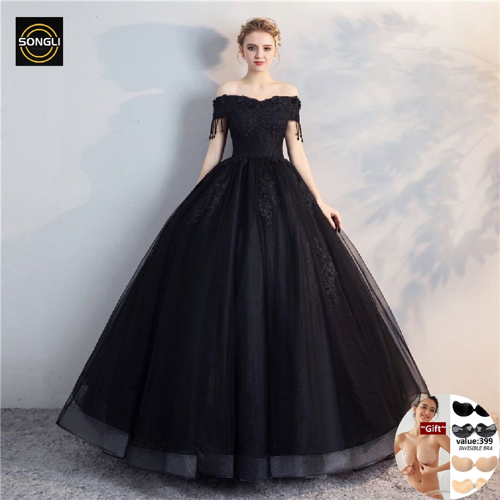 Off Shoulder Black Debut Dress Wedding Evening Dress Long Theme Dress ...