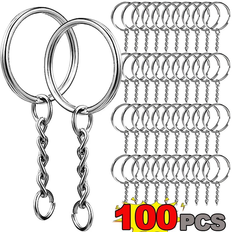 50pcs Silver Plated Metal Blank Keyring Keychain for DIY Key Chain ...