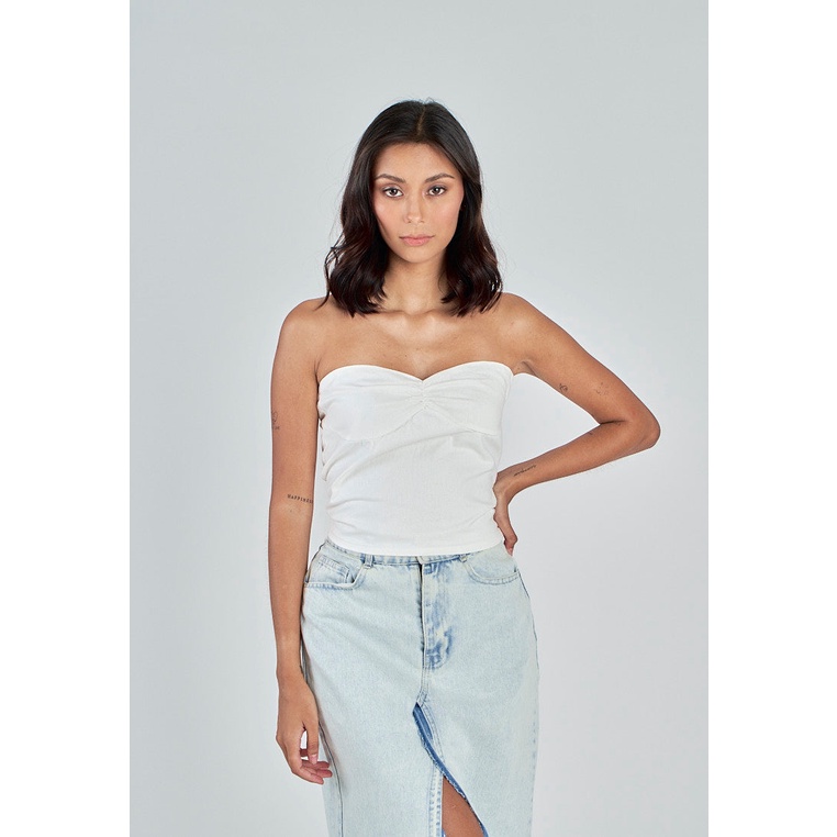 Miri White Linen Sweetheart Neckline Smock Back Side Zipper Tube Top ...