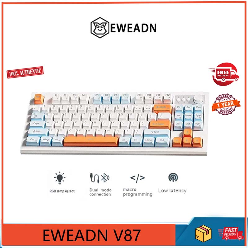 Eweadn V87 gaming wireless keyboard, 87 keys, multifunctional knob, RGB ...