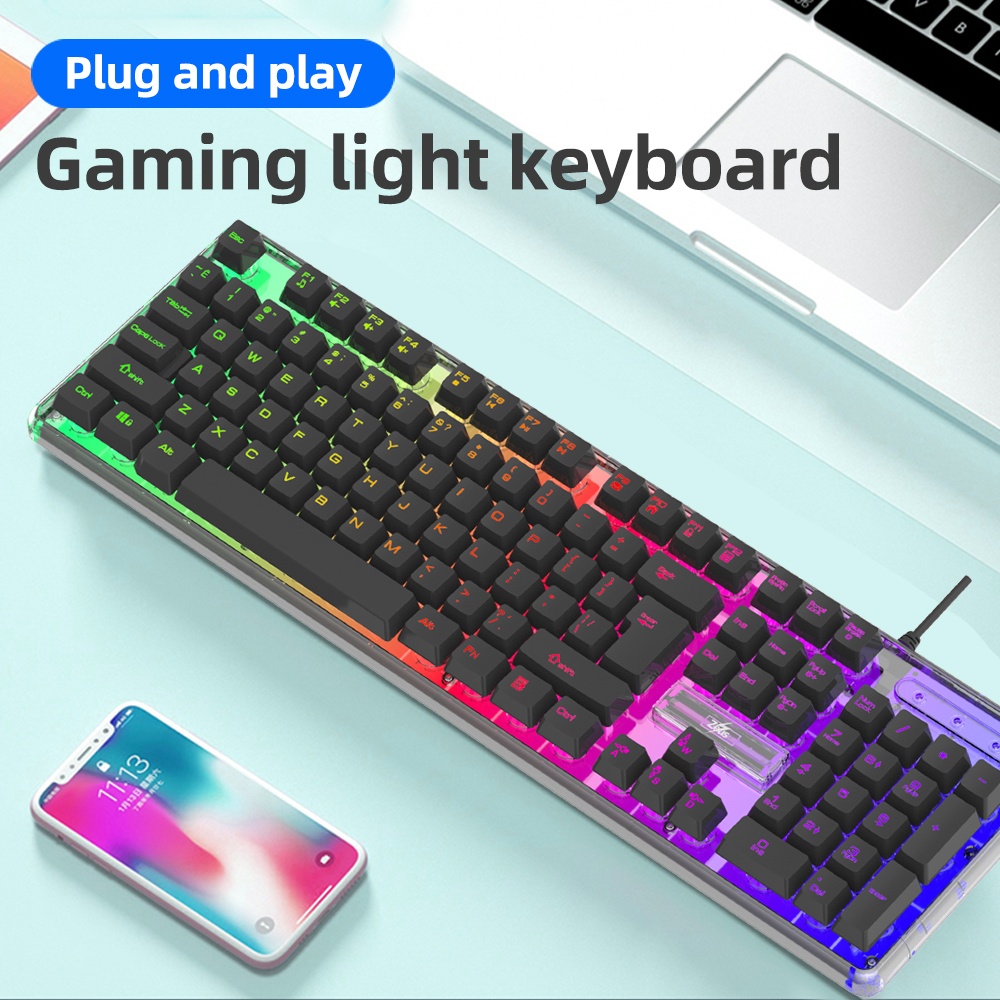 Centrix K-988 Transparent Cover Rainbow Backlit Gaming Keyboard with ...