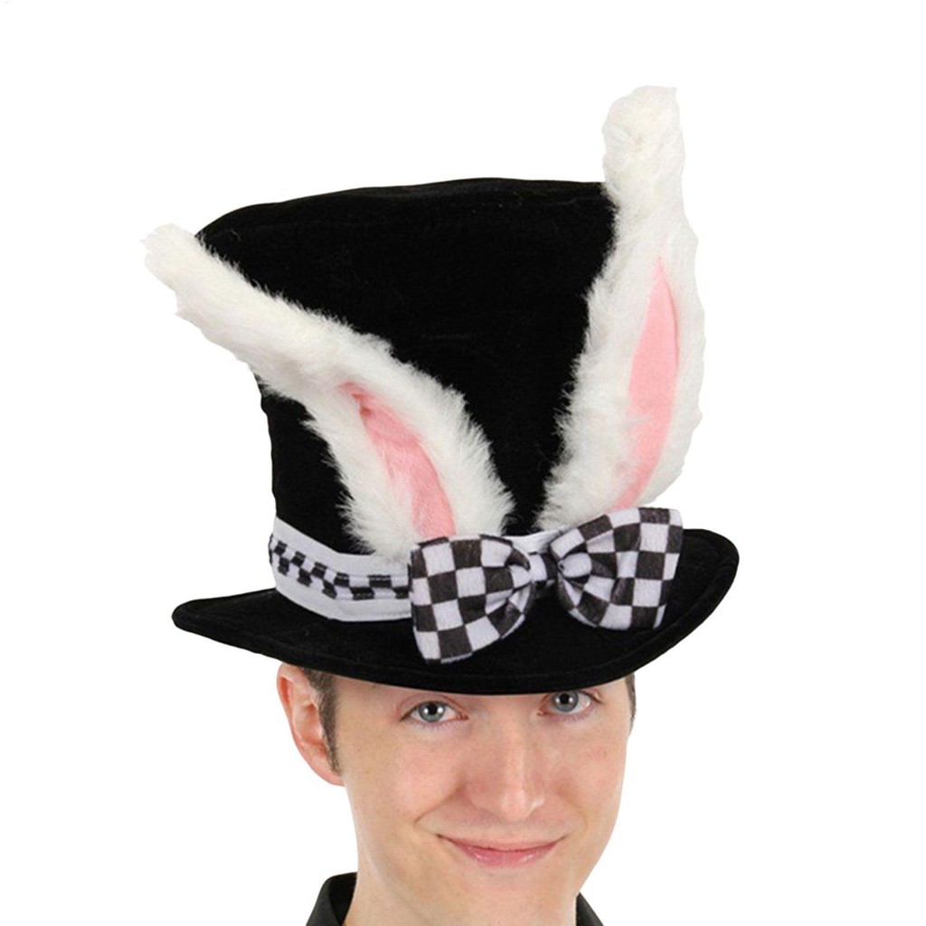 Bunny Hat Black Top Hat Velvet White Rabbit Costume Easter Bunny Ear ...