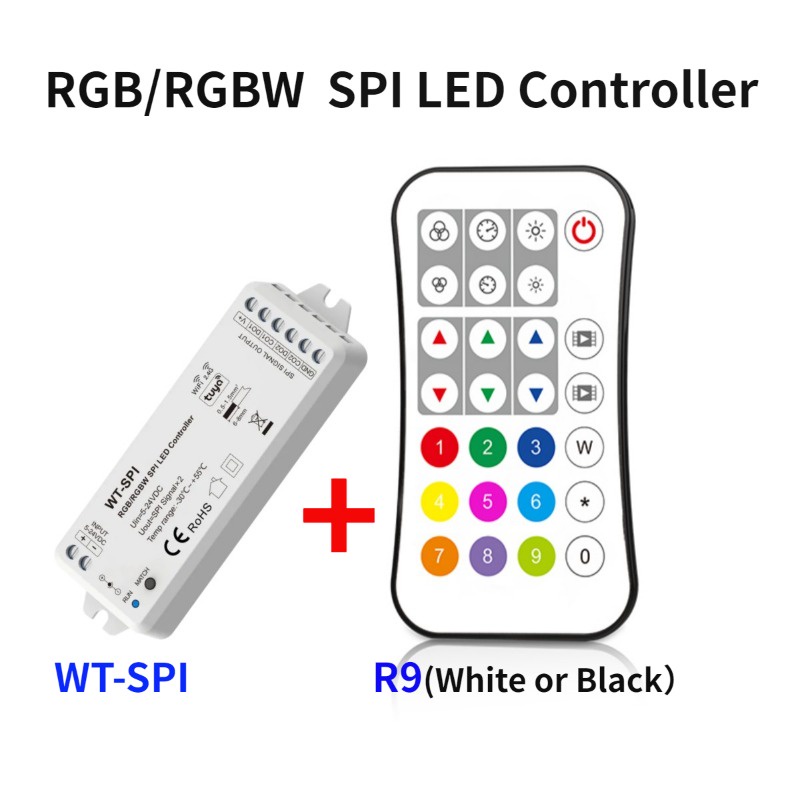 WT-SPI Tuya 5V-24VDC 12V 2.4G RF SPI LED Wifi Controller R9 Remote For WS2811 WS2812 WS2815 ...