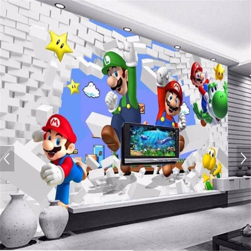 Custom 3D Cartoon Super Mario Pattern Wallpaper Mural For Living Room ...