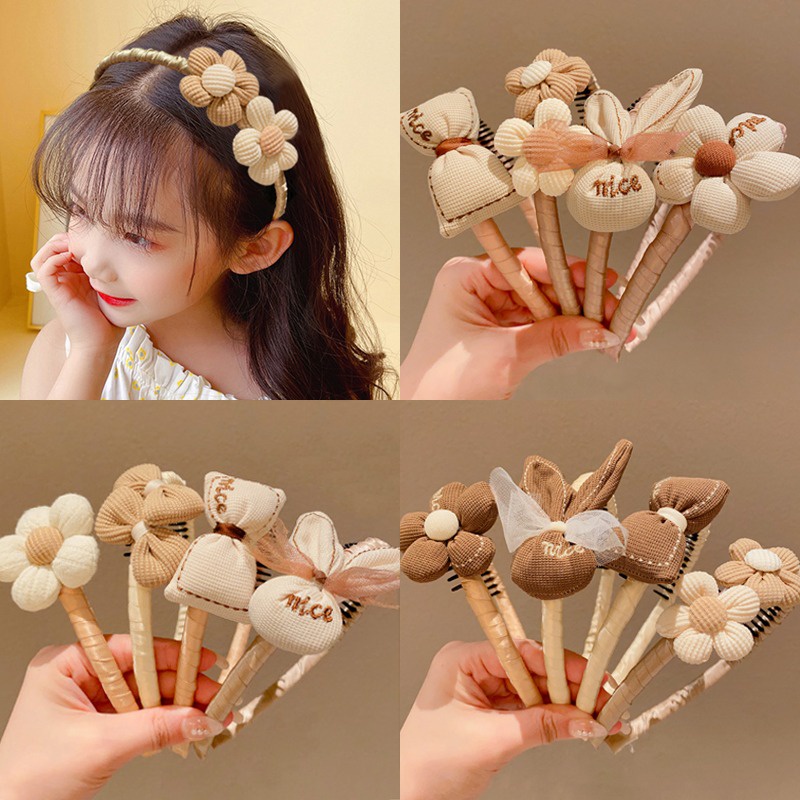 Kids Milk Coffee Color Hair Band Little Girl Bow Flower Pressed Hair ...