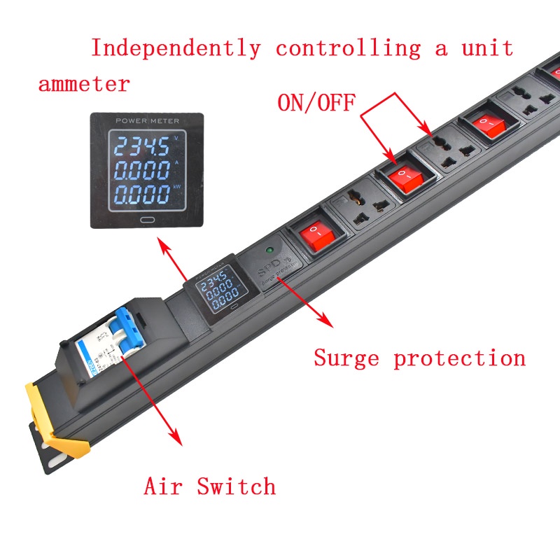 5M extension PDU Power Distribution Unit 2-17 Output Universal Socket Independent control switch ...