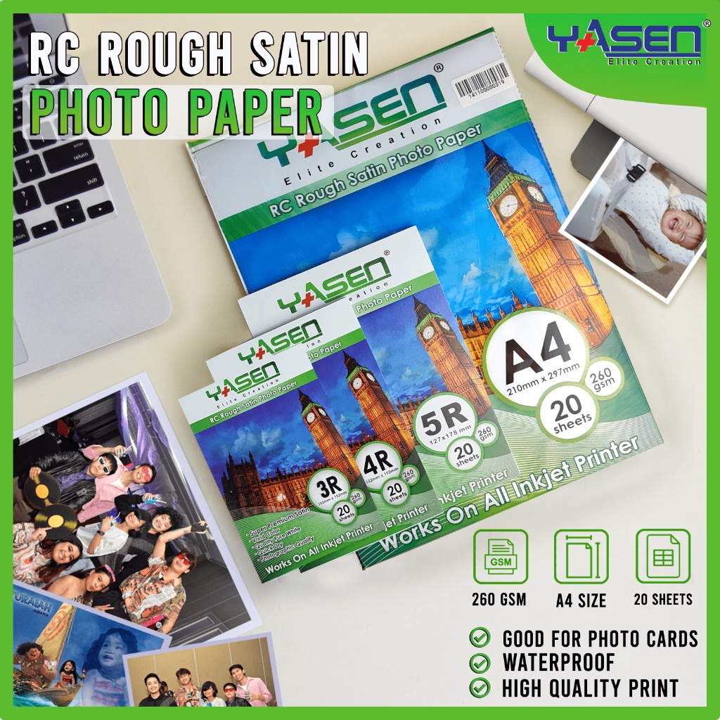 Yasen RC Rough Satin Photopaper 260gsm 3R | 4R | 5R | A4 Sizes ...