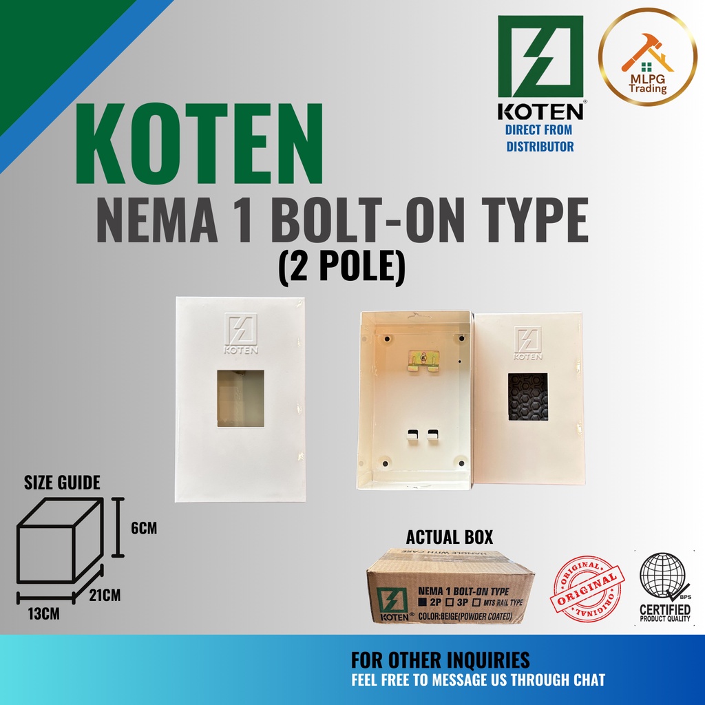 Koten NEMA-1 BOLT-ON Type (2-Pole) | Electrical Enclosure (Breaker Not ...