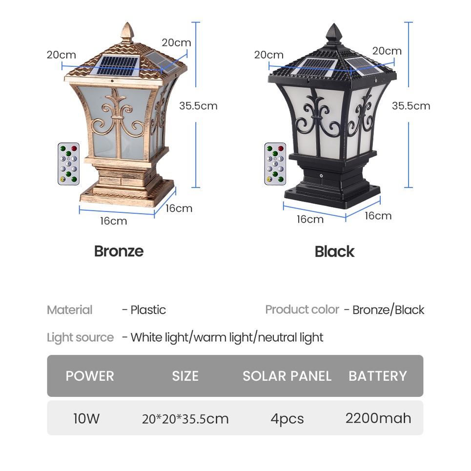 Rong River 10W 3Color Solar Light Outdoor Waterproof Solar Post Lamp ...