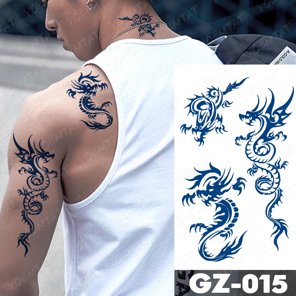 Ink Blue Juice Waterproof Temporary Tattoo Stickers Dragon Tiger Wolf ...