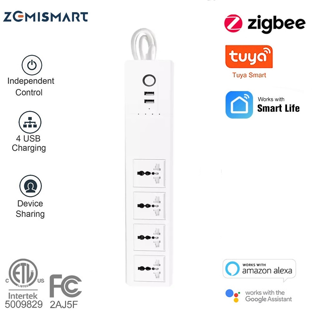 Zemismart Zigbee Smart Power Strip 13a 16a Universal Sockets 4plug 2usb Charging Ports Alexa