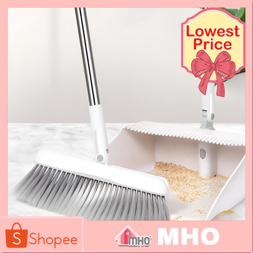 2in1 Broom Set With Dustpan Outdoor Floor Kitchen Sweeper Self-Cleaning ...