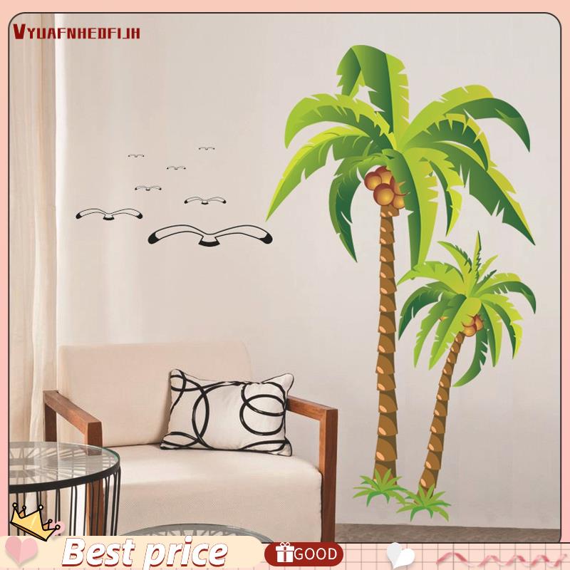 【vyuafnhedfijh】Coconut Palm Tree Sticker Tropical Beach Wall Decal ...