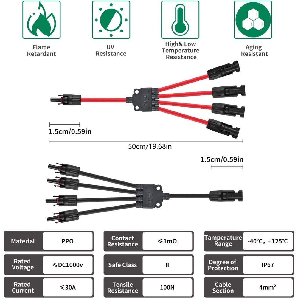 Cable Connector MC4 Branch Y Adapter Connectors M/M/F and F/F/M For Solar Panels Cable | Shopee ...