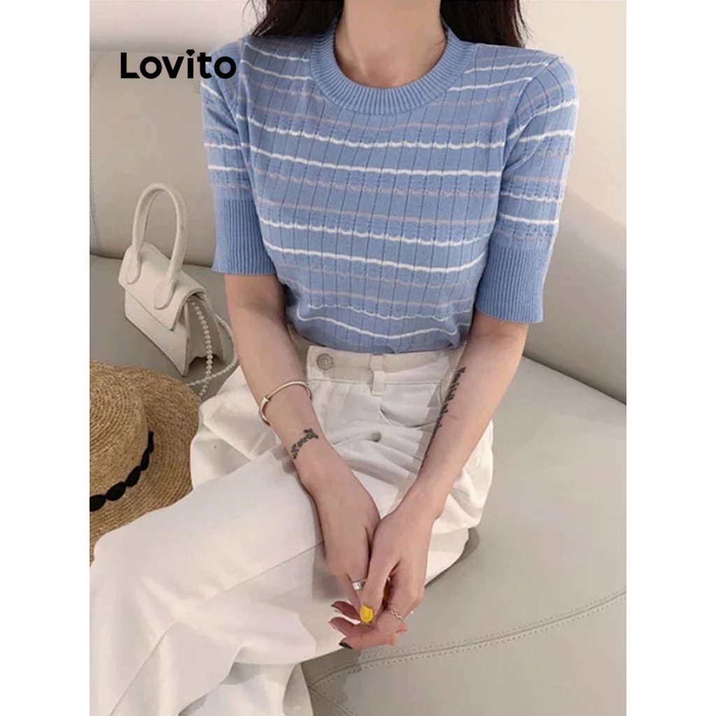 Lovito Women Casual Striped Geometric Knit Top LNE42342 | Shopee ...