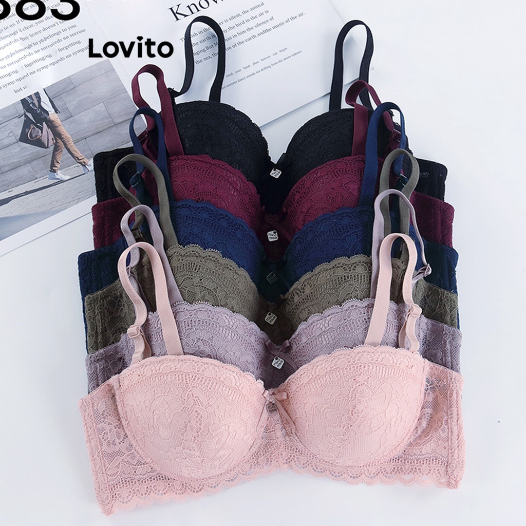 Lovito Women Casual Plain Lace Bow Front Bra LNA41090 | Shopee Philippines