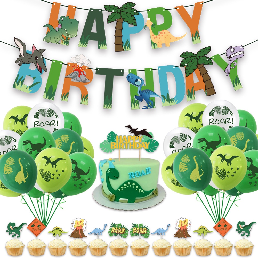 Dinosaur Happy Birthday Banner Cake Top Foil Balloon Toy Boy Party Decoration | Shopee Philippines