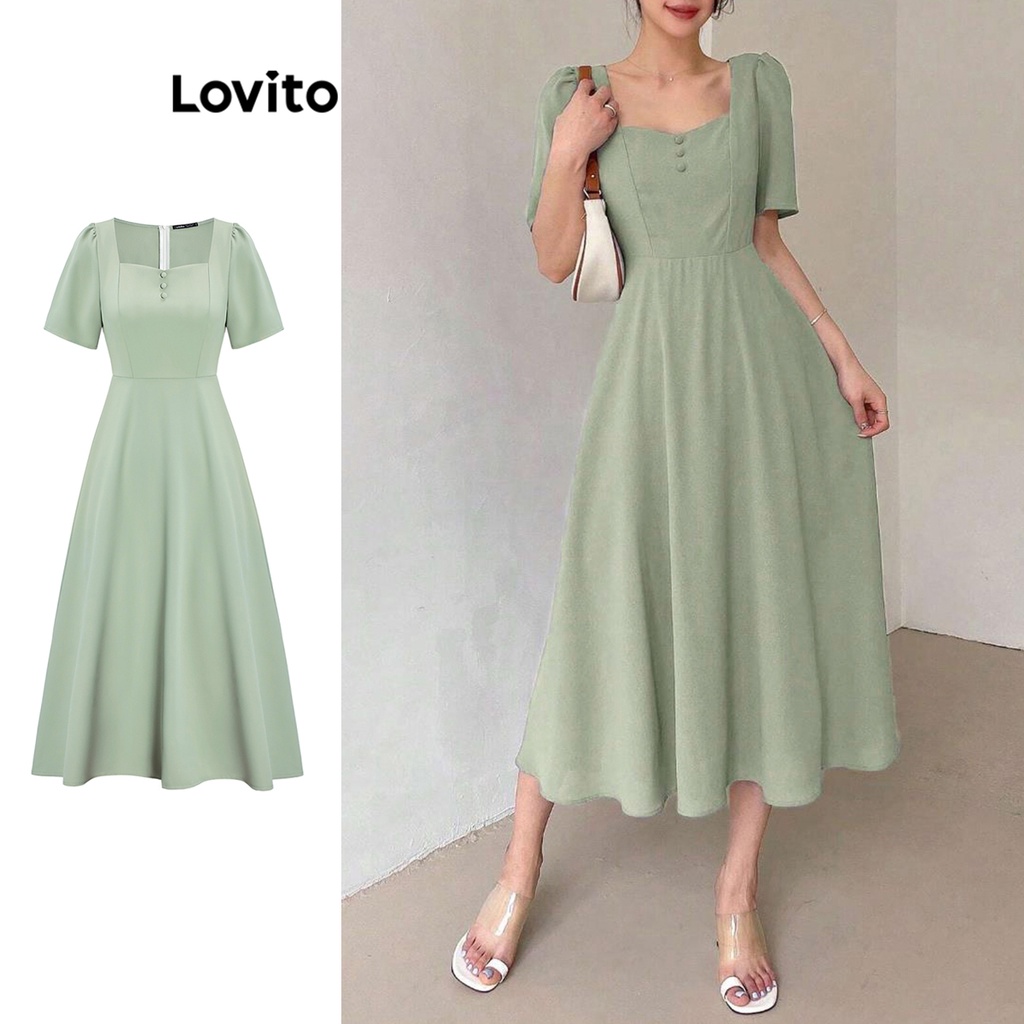 Lovito Women Button A Line Dress L62ED168 | Shopee Philippines