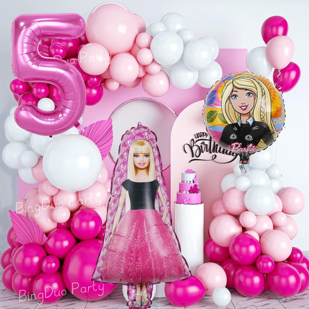 74/75pcs Barbie Theme Balloons Garland Arch Kit Barbie Foil Balloon 32 ...
