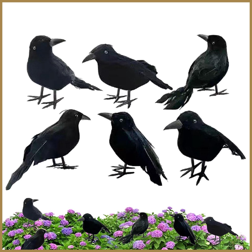 Fake Crows 6Pcs Spooky Realistic Crows Figurines with Real Feathers ...