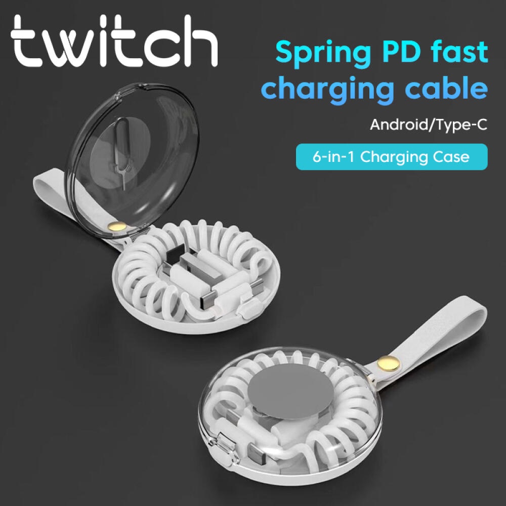 Twitch 6 in 1 Spring PD Fast Charging Cable 5A Portable Organizer Type ...