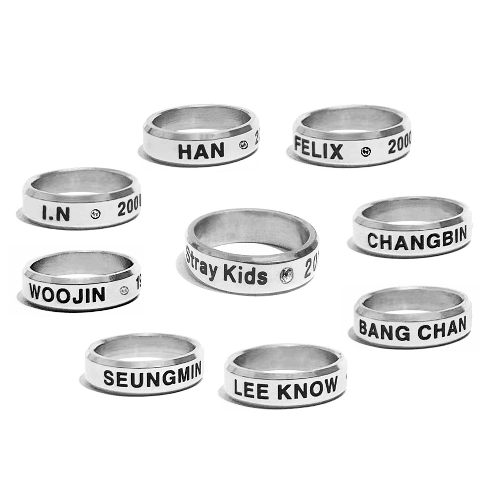 Kpop idol Stray Kids Name Birthday Ring Titanium Steel Band Diamond ...