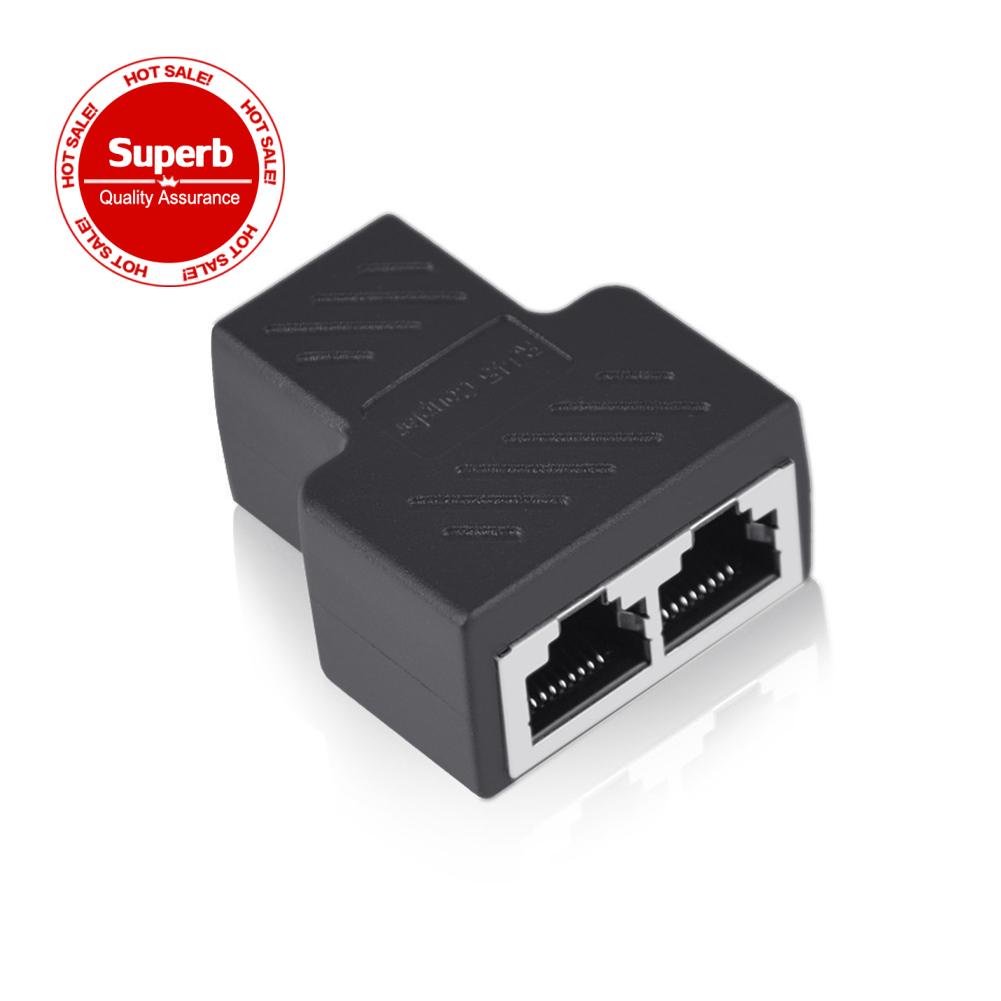 2 Port RJ45 Splitter Adapter LAN Network Ethernet Cable Plug Connector ...